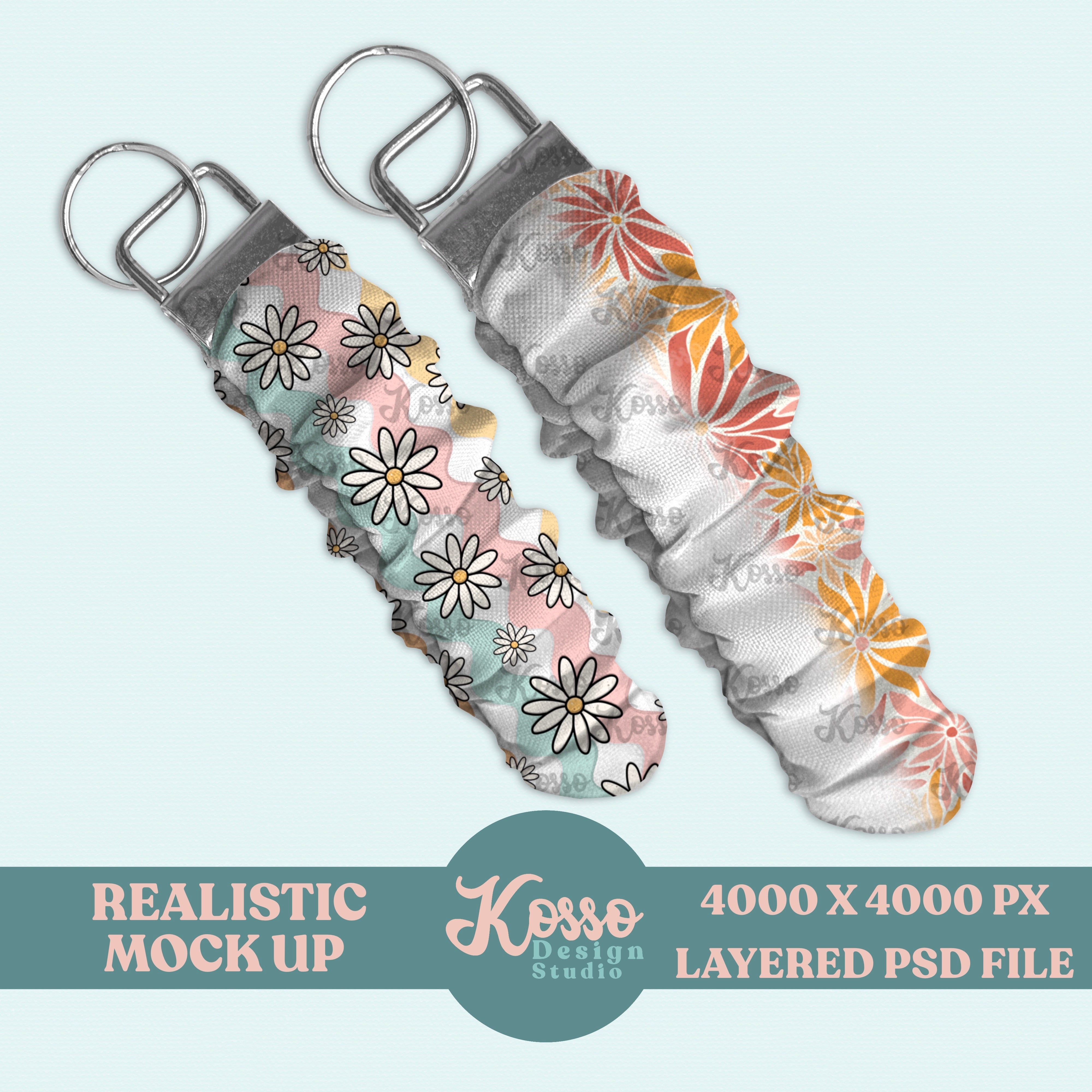 Fabric Ruched key fob chain mock up – Kosso Studios